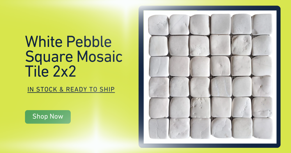 White Pebble Square Mosaic Tile 2x2 – In Stock & Ready to Ship | Pebble ...