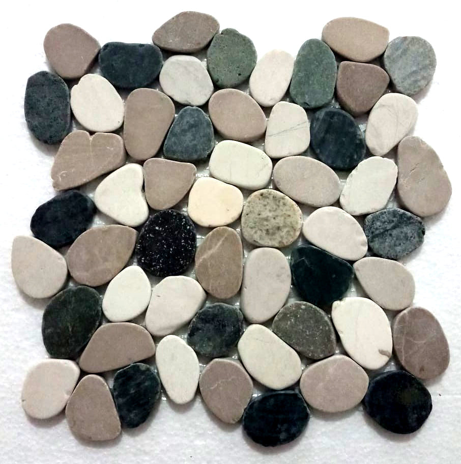Sliced Mixed 4 Colours Pebble Tile | Sliced Pebble Tiles | Pebble Tile Shop