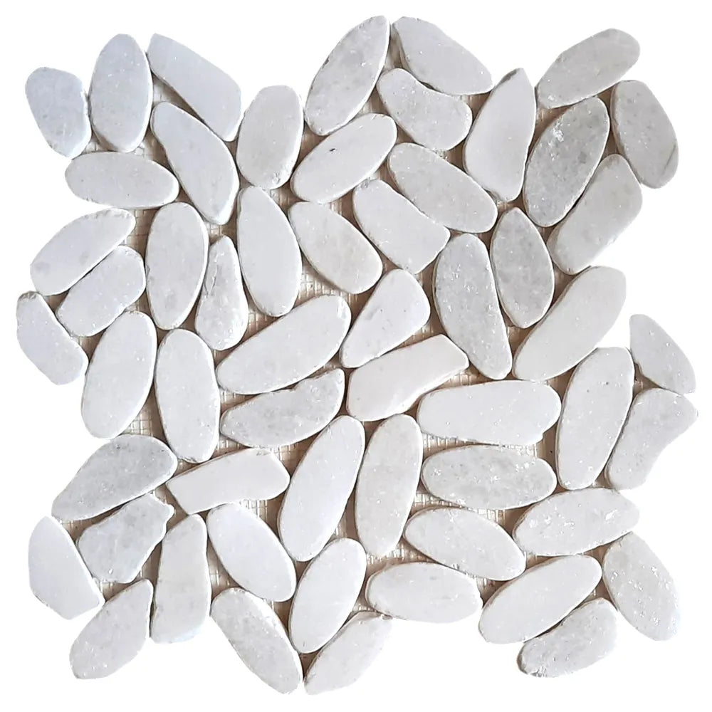 Milky White Sliced Oval Ellipse Pebble Tile | Pebble Tile Shop