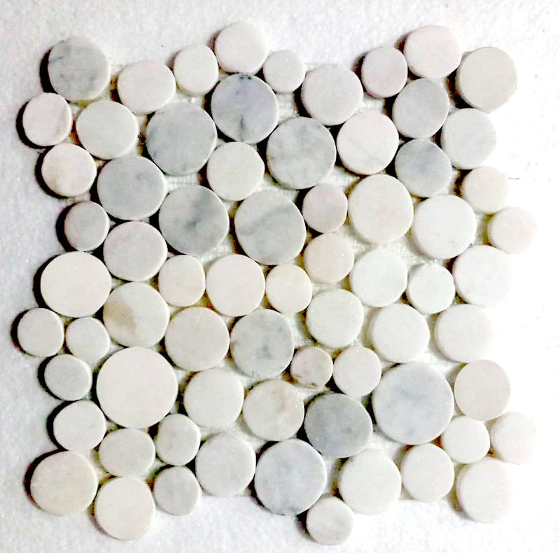 Super White Moon Stone Penny Round Mosaic Tiles | Pebble Tile Shop