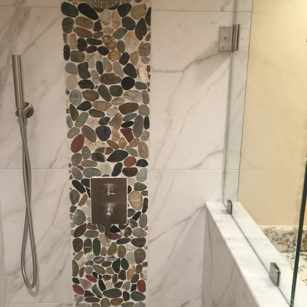 Transform Your Bathroom with Stylish Sliced Pebble Tile Shower Flooring ...
