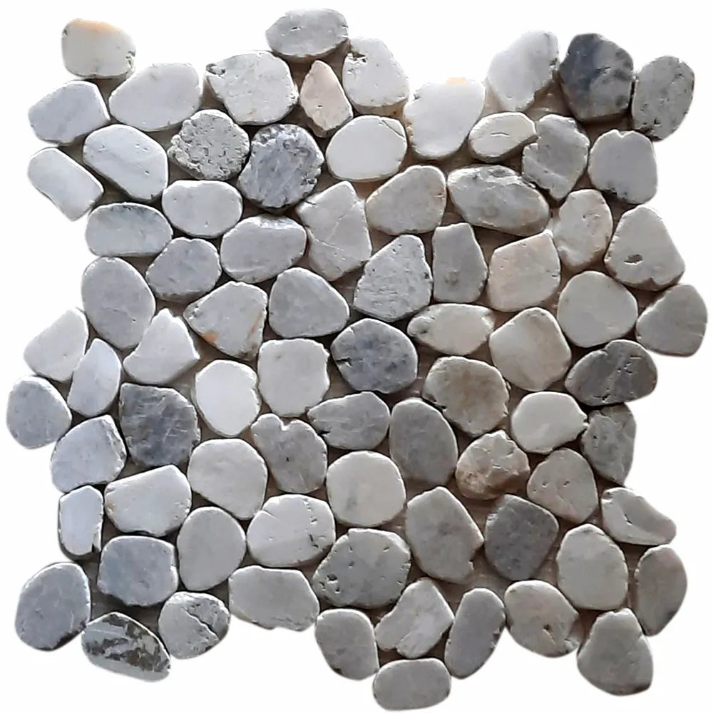 Glacier White Small Round Sliced Pebble Tile | Pebble Tile Shop