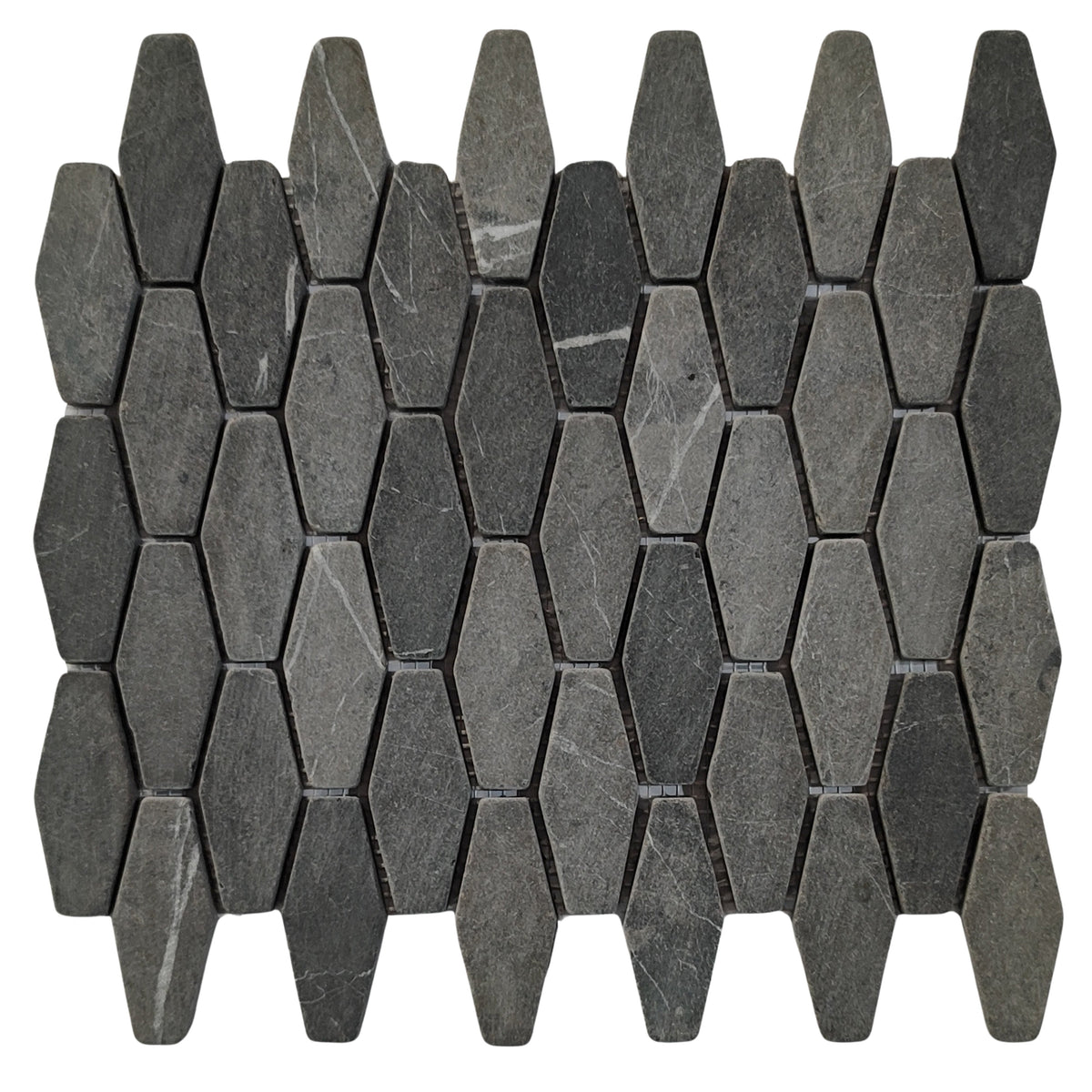 Dark Grey Small Elongated Hexagon Marble Mosaic Tile | Pebble Tile Shop