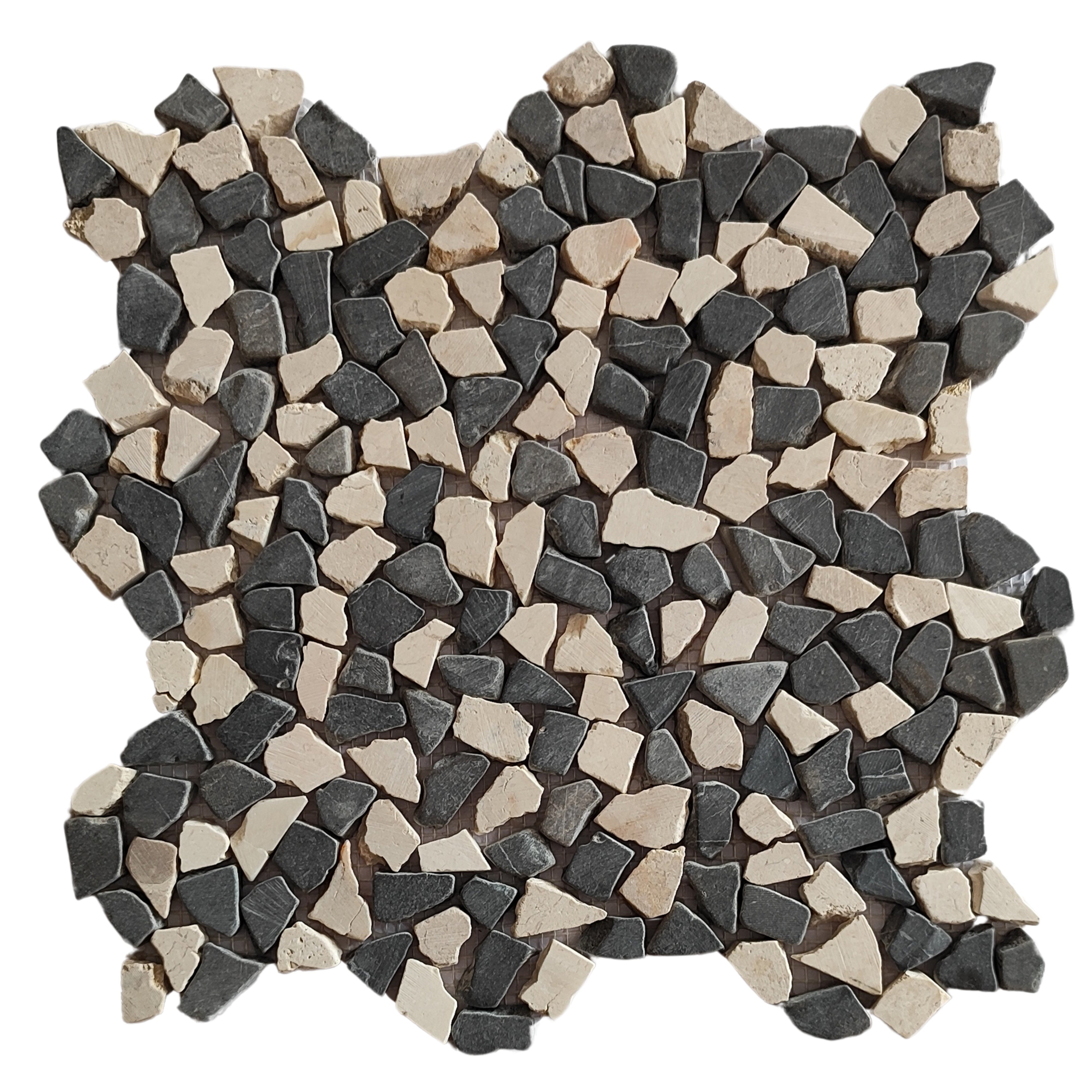 Mix White and Dark Grey Mini Tumbled Marble Mosaic Tiles | Pebble Tile Shop