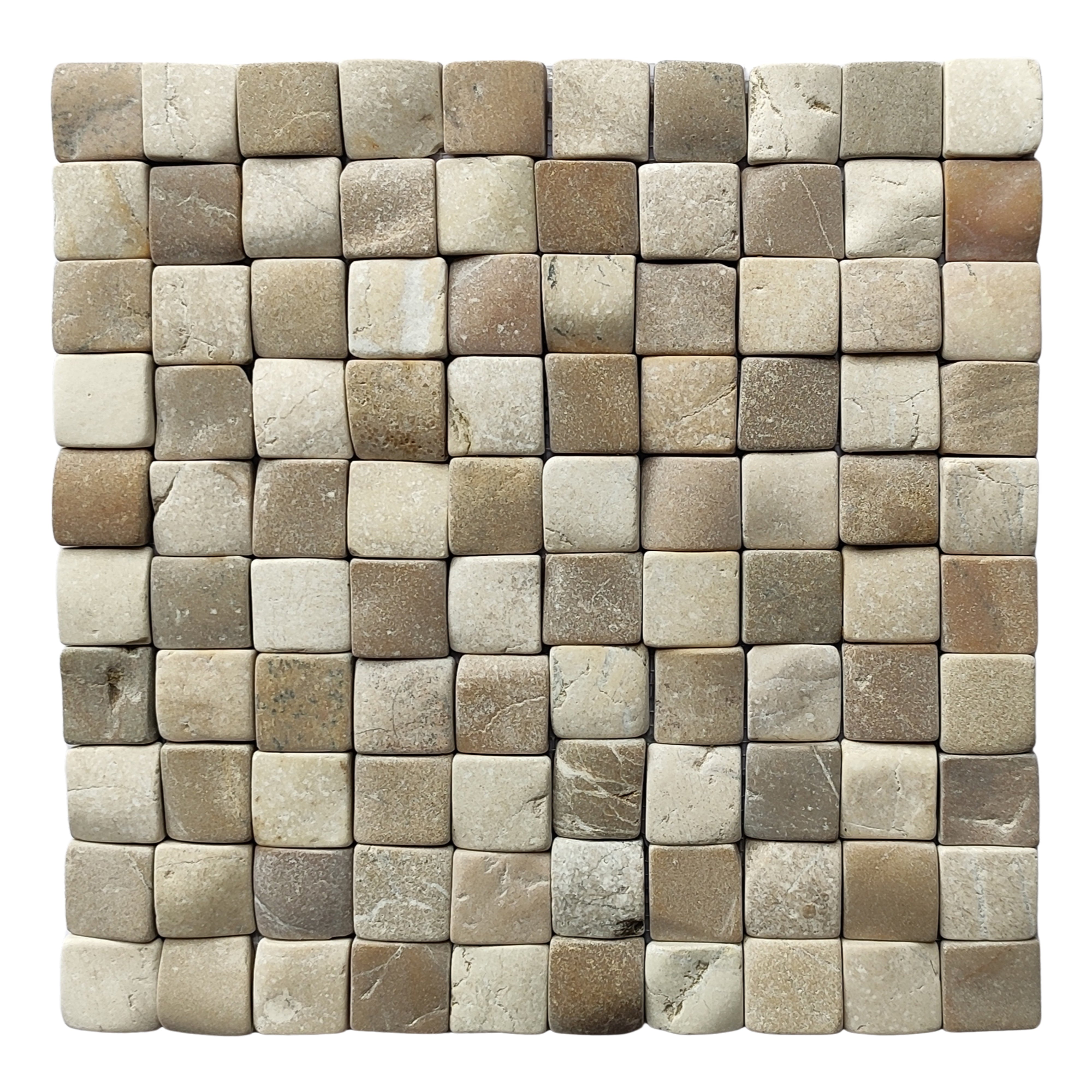 Mix White and Java Tan Pebble Square Mosaic Tiles 1x1 | Pebble Tile Shop
