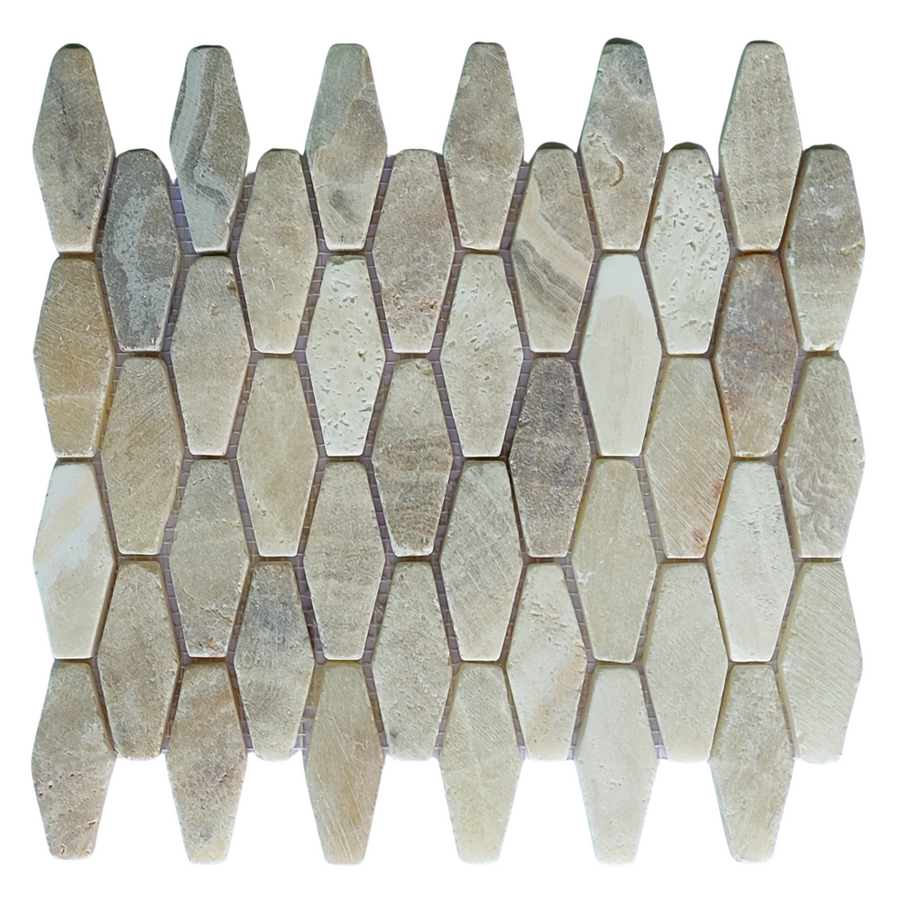 Mix Quartz Small Elongated Hexagon Marble Mosaic Tile | Pebble Tile Shop