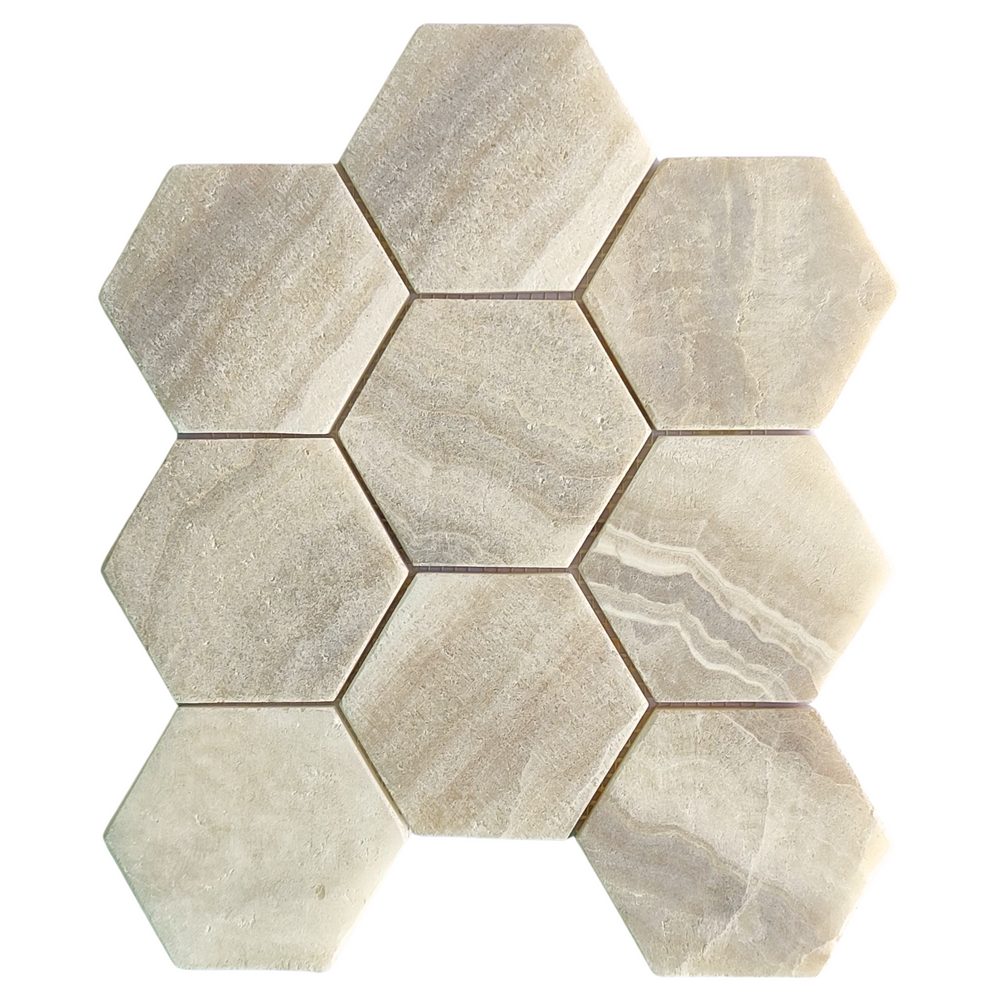 Mix Quartz XL Large Hexagon Marble Mosaic Tile | Pebble Tile Shop