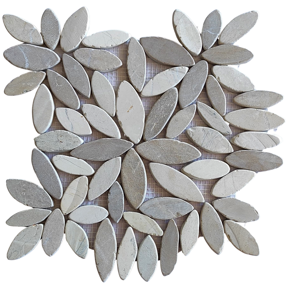 Mix White and Java Tan Flower Pebble Stone Mosaic Tiles | Pebble Tile Shop