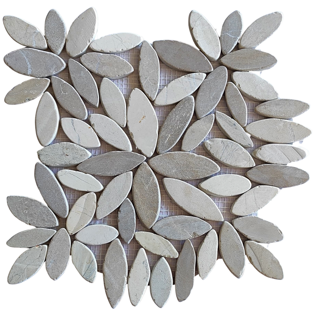 Mix White and Java Tan Flower Pebble Stone Mosaic Tiles | Pebble Tile Shop