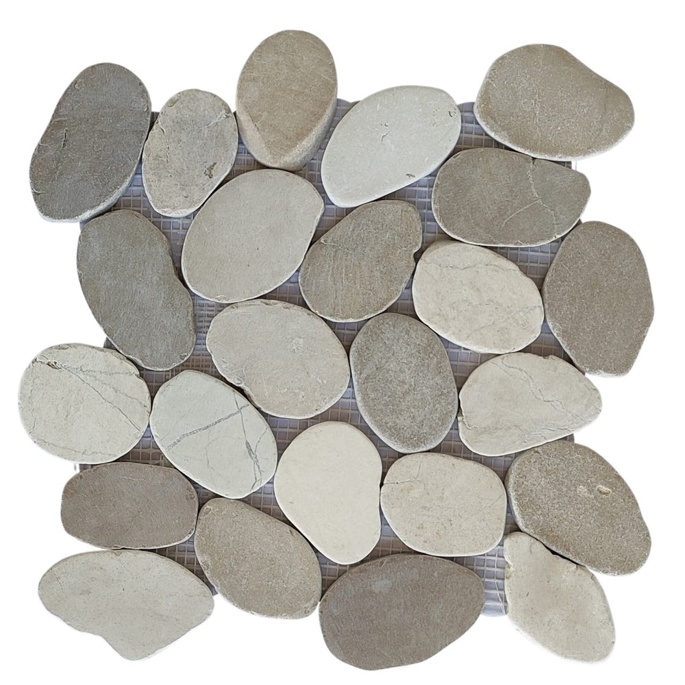 Mix White and Java Tan XL Sliced Pebble Tiles | Pebble Tile Shop