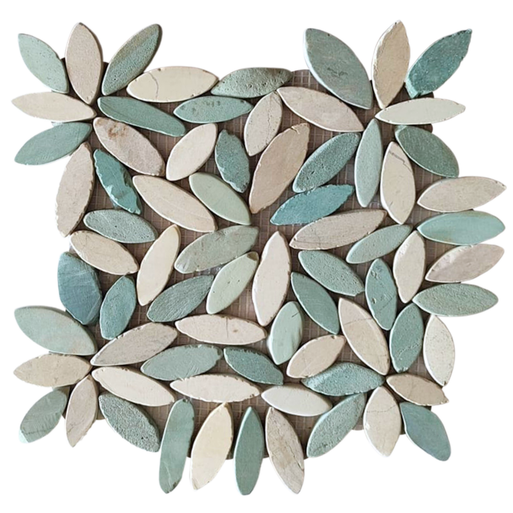Mix White and Sea Green Flower Pebble Stone Mosaic Tiles | Pebble Tile Shop