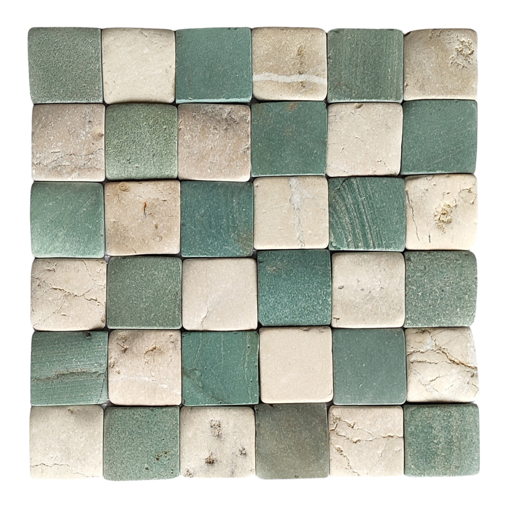 Mix White and Sea Green Pebble Square Mosaic Tiles 2x2 | Pebble Tile Shop