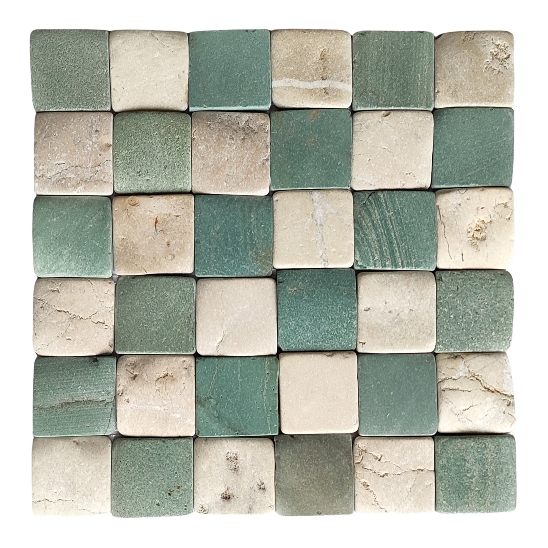 Mix White and Sea Green Pebble Square Mosaic Tiles 2x2 | Pebble Tile Shop