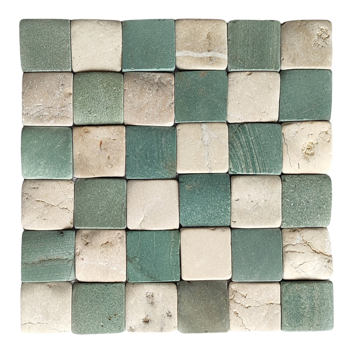 Mix White and Sea Green Pebble Square Mosaic Tiles 2x2 | Pebble Tile Shop