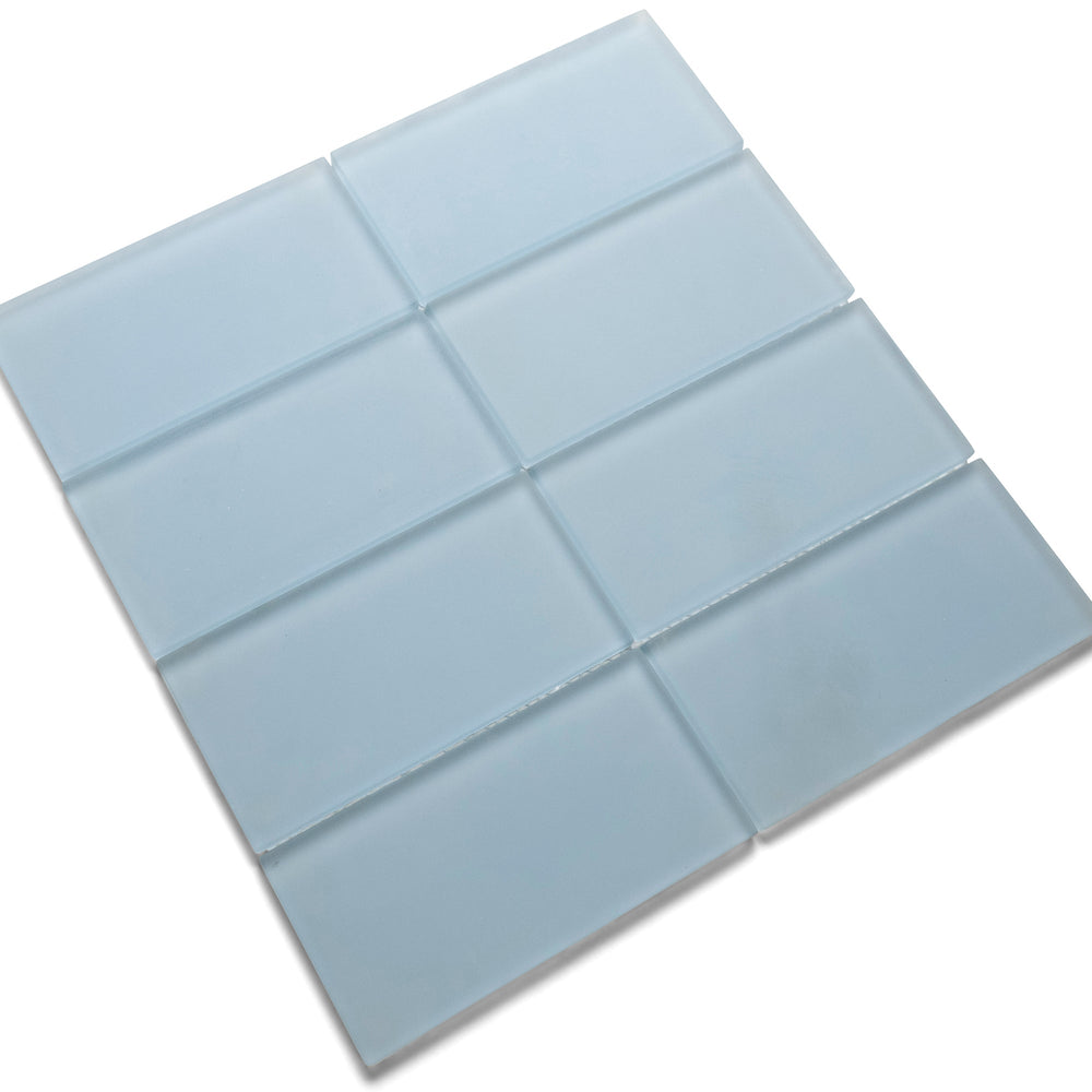 Frosted Sky Blue Glass Subway Tile | Pebble Tile Shop