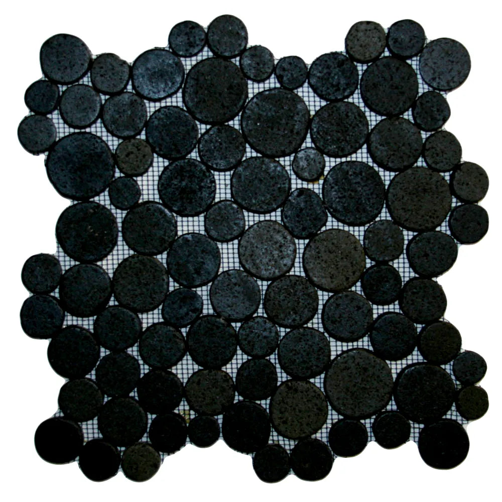 Glazed Black Moon Mosaic Tile | Pebble Tile Shop