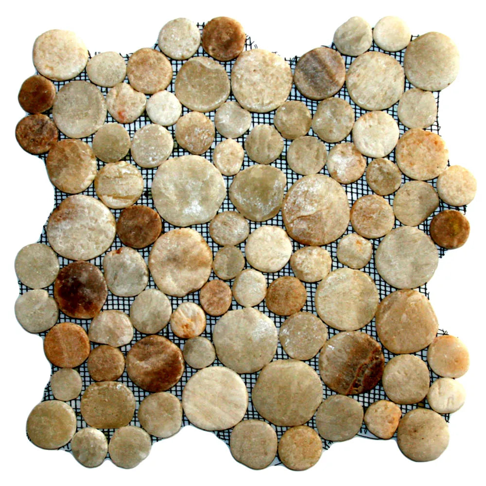 Glazed Mixed Quartz Moon Mosaic Tile | Pebble Tile Shop