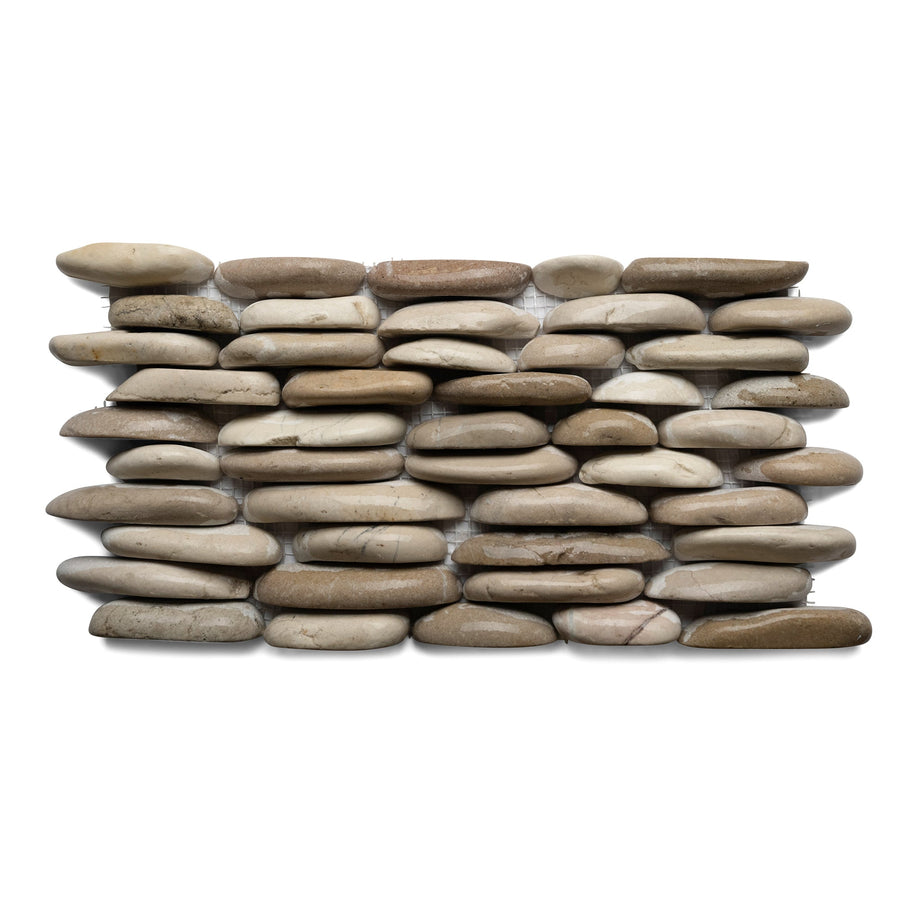 Java Tan, White, and Grey Standing Pebble Tile | Pebble Tile Shop