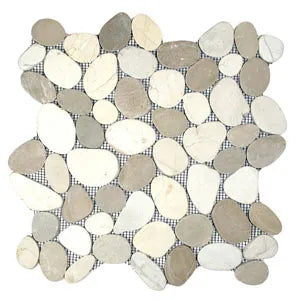 Sliced Java Tan and White Pebble Tiles | Pebble Tile Shop