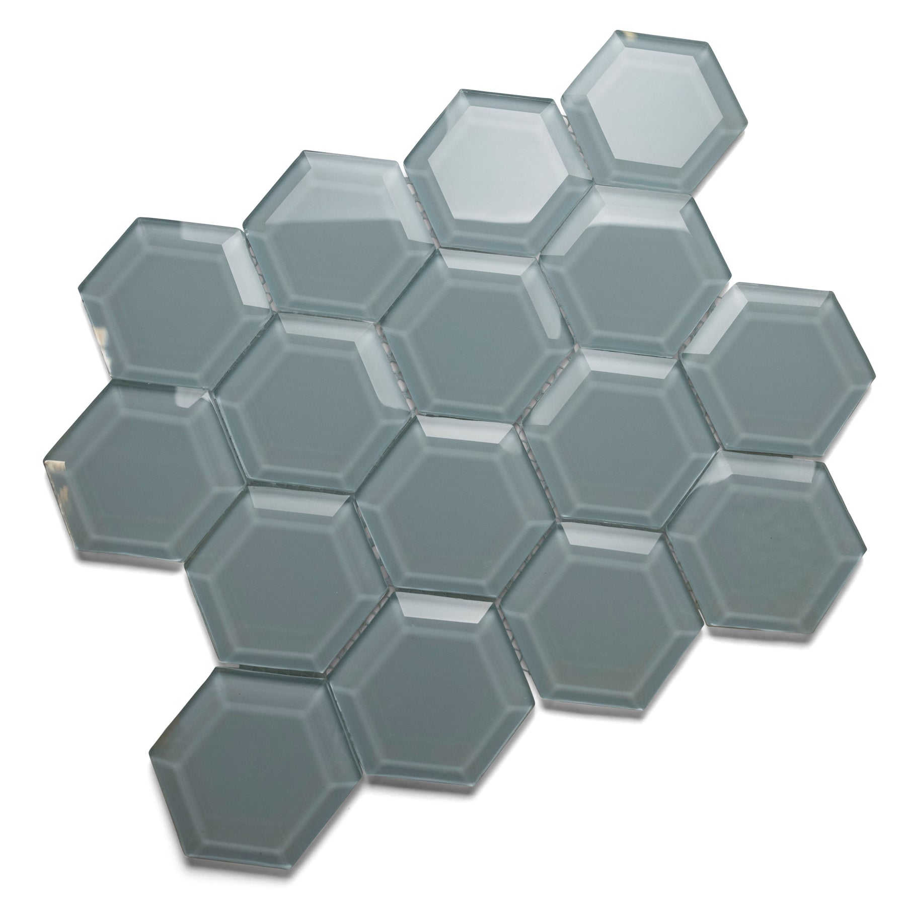 Vapor Hexagon Beveled Glass Tile | All Glass Pencil Liners | Pebble ...